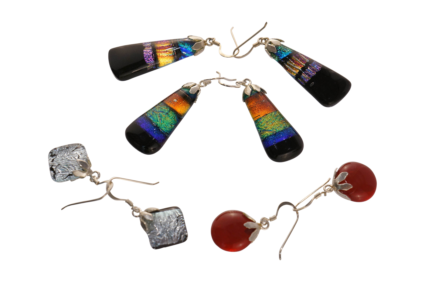 Hand made glass jewellery earrings brooch pendants necklaces