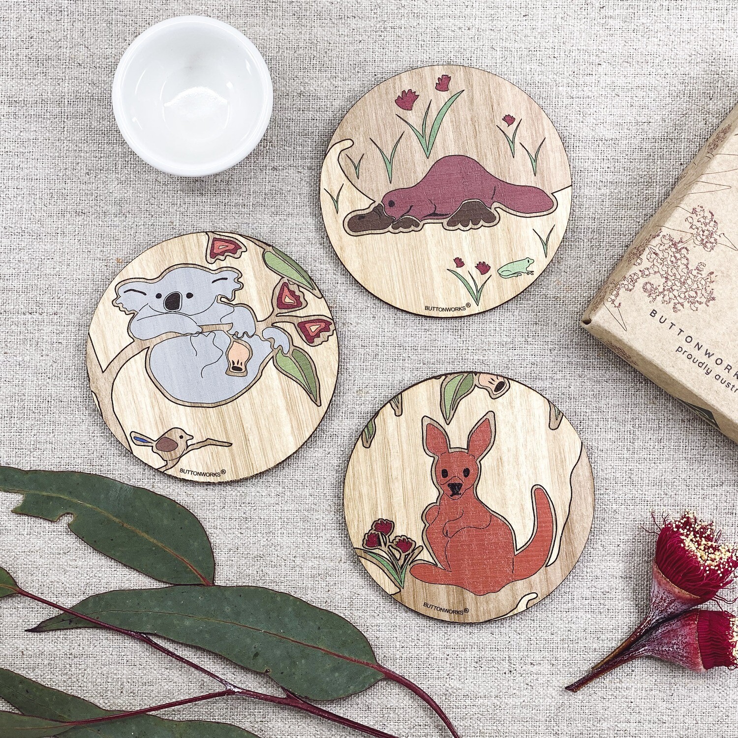 Buttonworks Australia Animal Wildlife Tree Coasters - Gifts and Souvenirs