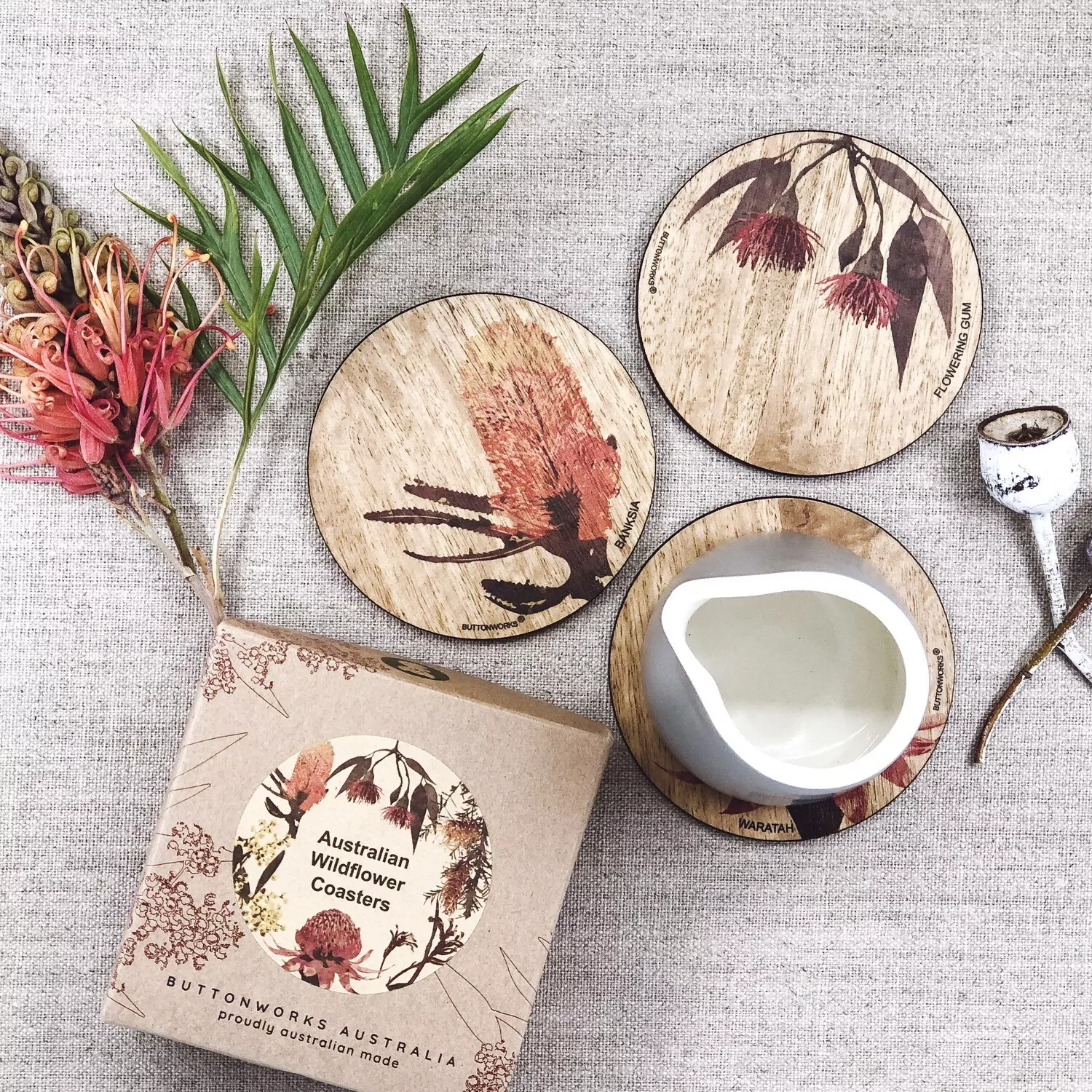 Buttonworks Australia Coloured Wildflower Coasters - Gifts and Souvenirs