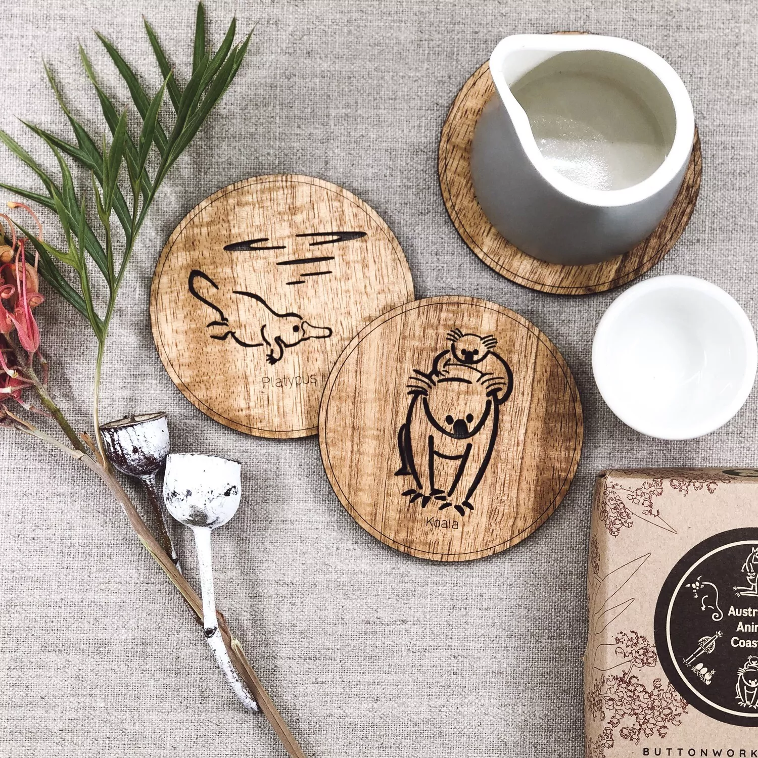 Buttonworks Australian Wooden Australian Animal Coasters - Round