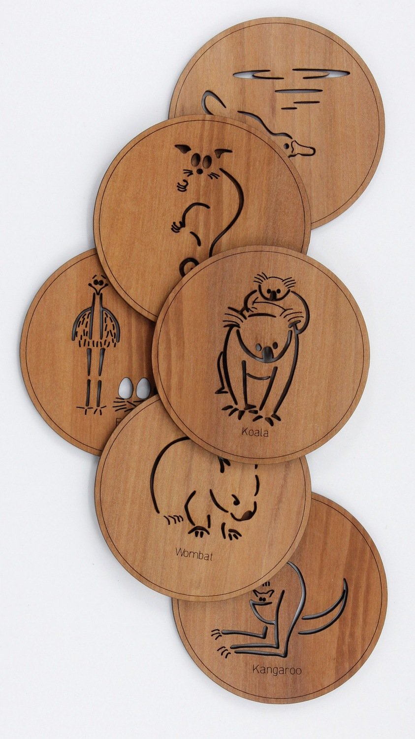 Buttonworks Australian Wooden Australian Animal Coasters - Round